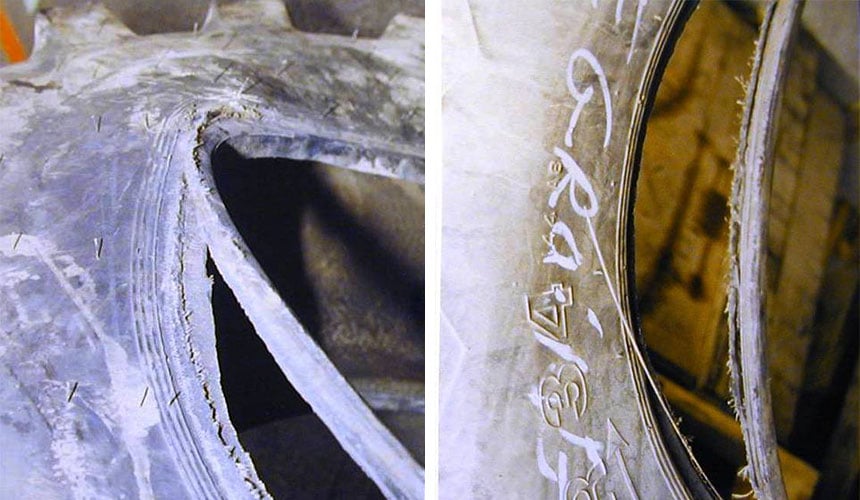 5 problems on the bead of an agricultural tyre which mean it has to be ...